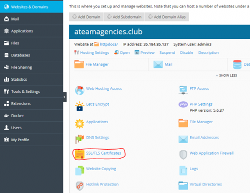 How To Generate and Install a Self-Signed Certificate in Plesk