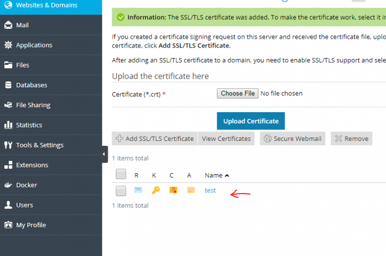 How To Generate and Install a Self-Signed Certificate in Plesk