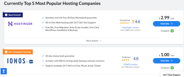 Web Hosting Comparison Tool (2024)